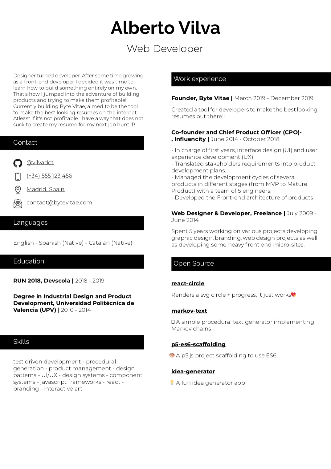 Byte Vitae — Your high quality developer resume in less than 5 minutes